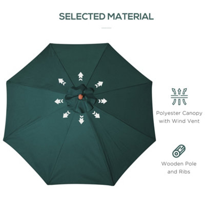 Outsunny Wooden Garden Parasol with Rope Pulley Mechanism and 8 Ribs ...