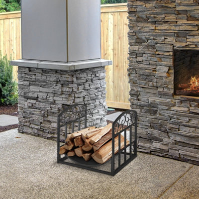 Buy Outsunny Wrought Iron Inner Arced Wood Log Holder Indoor Outdoor ...