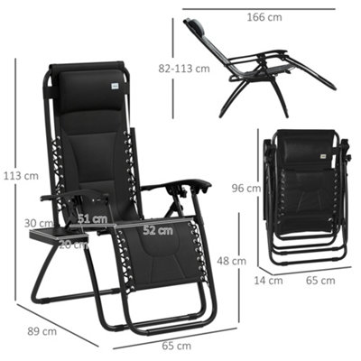 Outsunny Zero Gravity Lounger Folding Recliner Chair w/ Cup Holder Black