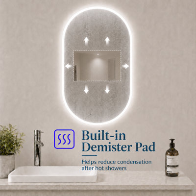 Oval LED Bluetooth Bathroom Mirror 500x700mm 3 Colour Dimmable Lights ...