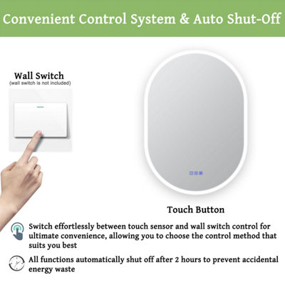 Oval LED Bluetooth Bathroom Mirror 700x1200mm 3 Colour Dimmable Lights ...