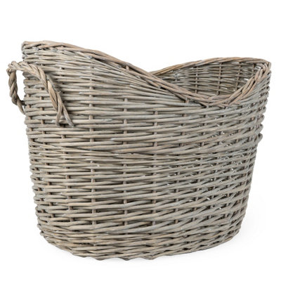 Oval Scoop Grey Woven Basket Stylish Home
