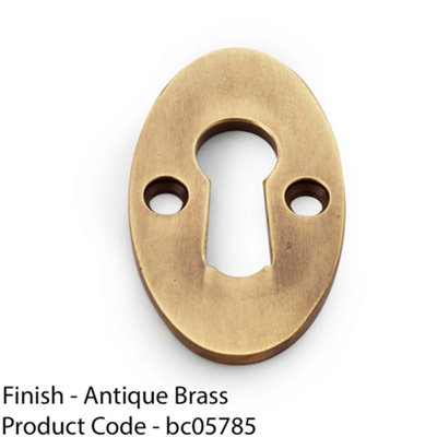 Oval Standard Lock Profile Escutcheon - Antique Brass Door Key Plate