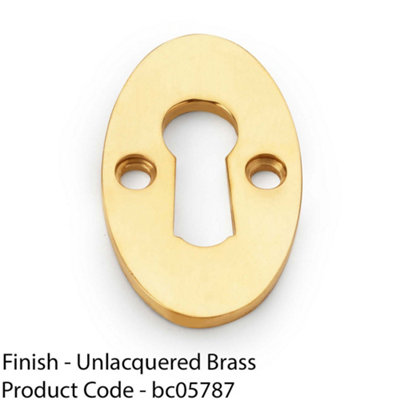 Oval Standard Lock Profile Escutcheon - Unlaquered Brass Door Key Plate