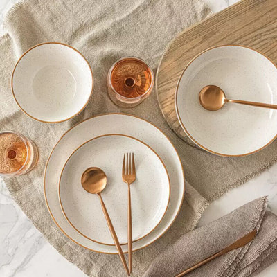 Over & Back White Stoneware Dinnerware Set 16-Piece - Durable Glazed ...