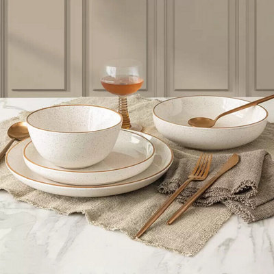 Over & Back White Stoneware Dinnerware Set 16-Piece - Durable Glazed ...