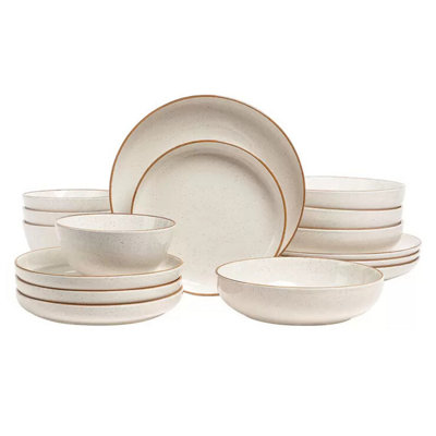 Over & Back White Stoneware Dinnerware Set 16-Piece - Durable Glazed ...