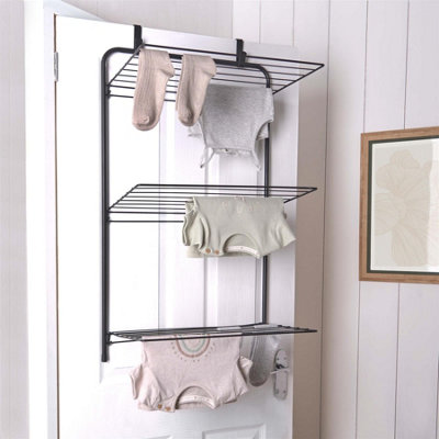 Over The Door Tiered Foldable Drying Rack Towel Storage Organiser Rail ...