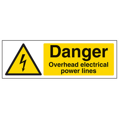 Overhead Electrical Power Lines Sign - Adhesive Vinyl - 300x100mm (x3)