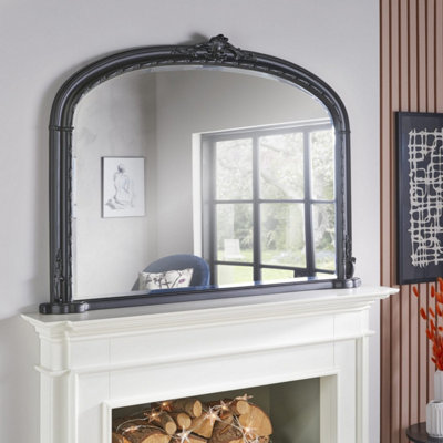 Overmantle Mirror Mayfair Arched Shape with Black Frame- H 89cm x W ...