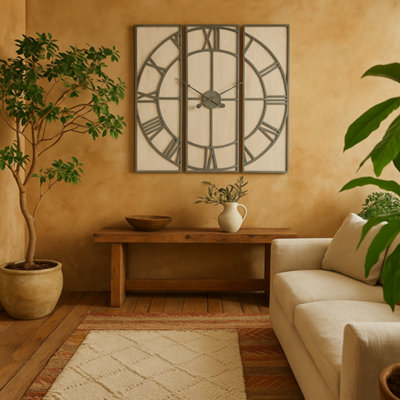 Oversized 3-Panel Open Frame Roman Numeral Wall Clock 1120mm