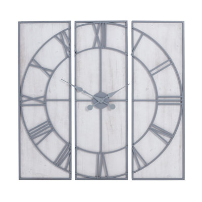 Oversized 3-Panel Open Frame Roman Numeral Wall Clock 1120mm