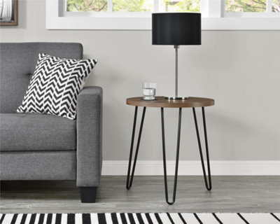 Owen Retro Round End Table in Walnut Look