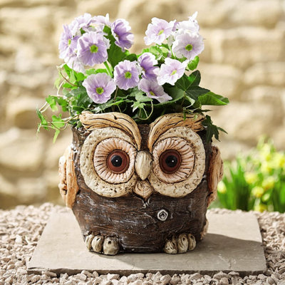 Owl Shaped Planter - Wood Effect Waterproof Resin Novelty Flower Plant ...