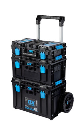 Ox Tooltrek 3 Piece Modular Deep Tool Box + Trolley Wheels + Shallow ...