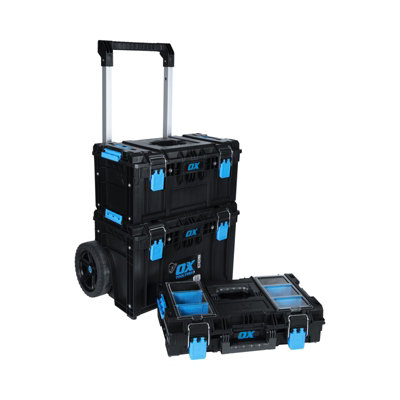Ox Tooltrek 3 Piece Modular Deep Tool Box + Trolley Wheels + Shallow ...