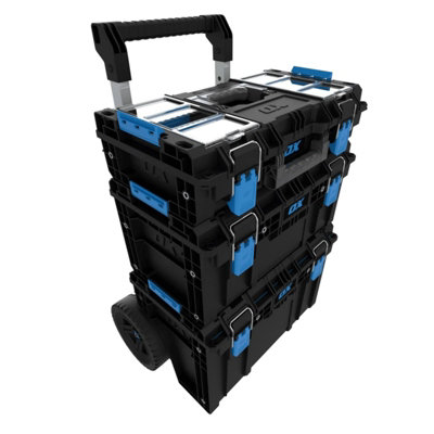 Ox Tooltrek 3 Piece Modular Deep Tool Box + Trolley Wheels + Shallow ...