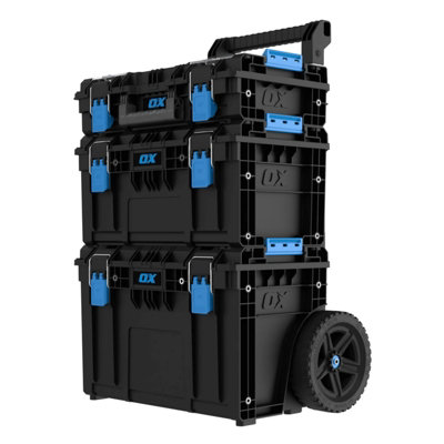 Ox Tooltrek 3 Piece Modular Deep Tool Box + Trolley Wheels + Shallow ...