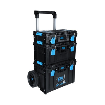 Ox Tooltrek 3 Piece Modular Deep Tool Box + Trolley Wheels + Shallow ...