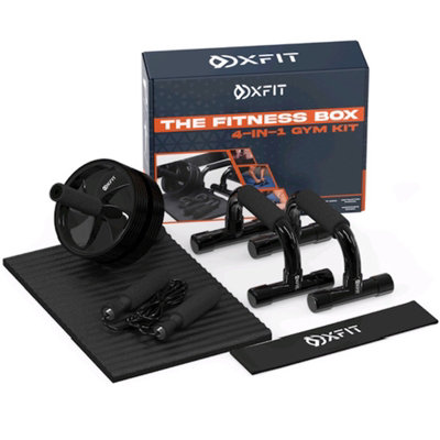 Oxfit The Fitness Box 4in1 Gym Kit Wheel Ab Roller Push Up Bars Jump ...