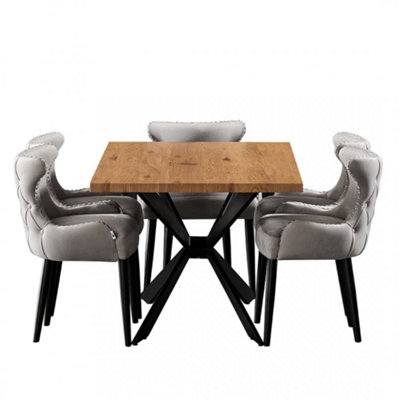 Oxford Duke LUX Dining Set, a Table and Chairs Set of 6, Oak/Light Grey
