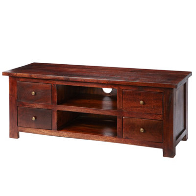 Oxford Mahogany Mango Wood TV Unit with 4 Drawers and 2 Shelves