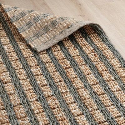 Oxnam Hand Woven Jute Rug - Natural & Teal - 200 x 290 cm