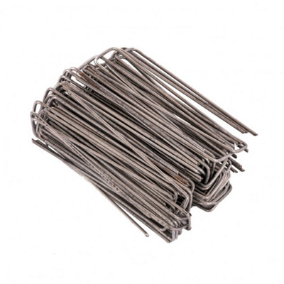 Oypla 100x Galvanised Steel Weed Membrane Pins Ground Stakes Garden ...