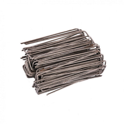 Oypla 100x Galvanised Steel Weed Membrane Pins Ground Stakes Garden ...