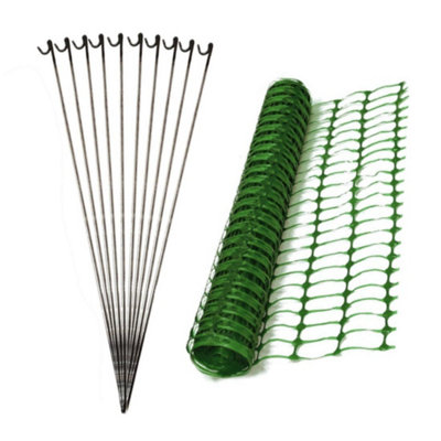 Oypla 1m x 25m Green Mesh Safety Barrier Fencing & 10 Fencing Pins