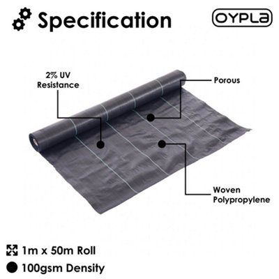 Oypla 1m x 50m Heavy Duty Weed Control Ground Cover Membrane Sheet