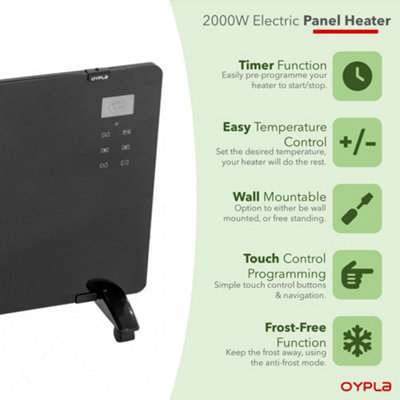 Oypla 2000W Black Glass Free Standing/Wall Mounted Electric Panel ...