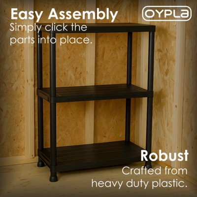 Oypla 3 Tier Black Plastic Heavy Duty Shelving Racking Storage Unit