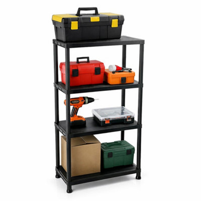 Oypla 4 Tier Black Plastic Heavy Duty Shelving Racking Storage Unit ...