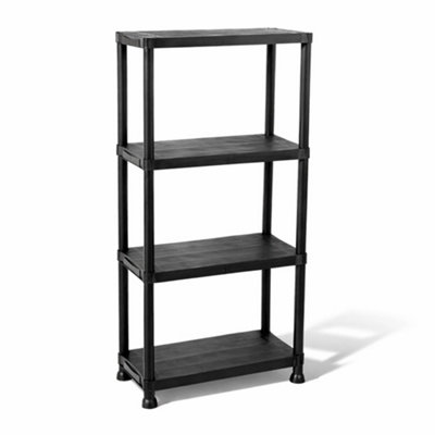 Oypla 4 Tier Black Plastic Heavy Duty Shelving Racking Storage Unit ...