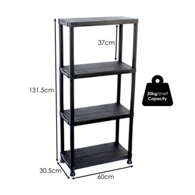 Oypla 4 Tier Black Plastic Heavy Duty Shelving Racking Storage Unit