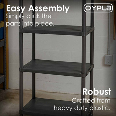 Oypla 4 Tier Black Plastic Heavy Duty Shelving Racking Storage Unit