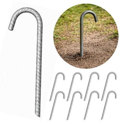 Oypla 8x Super Heavy Duty Galvanised Steel J Hooks Ground Stakes Rebar ...