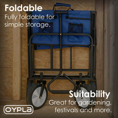 Oypla Blue Heavy Duty Foldable Garden Festival Trolley Cart Wagon Truck ...