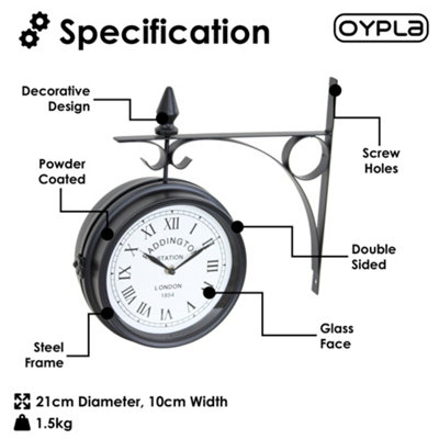 OYPLA DOUBLE SIDED PADDINGTON STATION OUTDOOR GARDEN WALL CLOCK