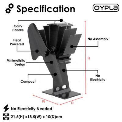 Oypla Eco-Friendly Heat Powered Log Burner Fireplace Stove Top Fan
