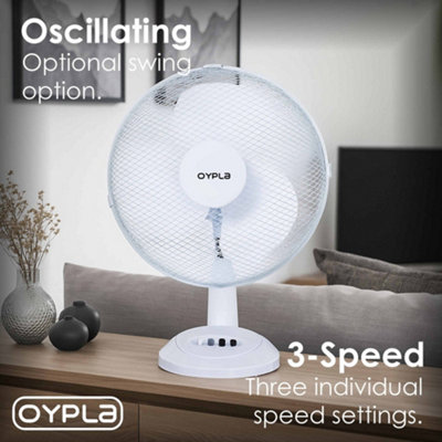 Oypla Electrical 12" 3 Speed Oscillating Electric Desk Home Office Fan ...