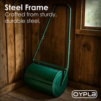 Oypla Galvanised Garden Steel Lawn Roller 30 Litre Drum Scraper Bar ...
