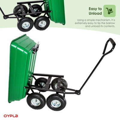 Oypla Heavy Duty Green Garden Cart with Tipping Barrow Trolley