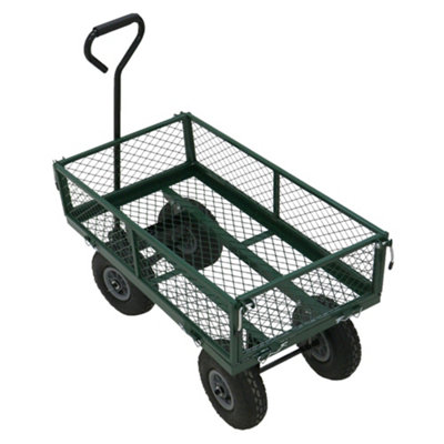 Oypla Heavy Duty Metal Gardening Trolley - Green Trailer Cart