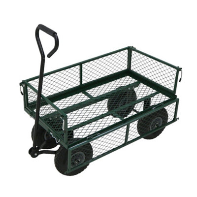 Oypla Heavy Duty Metal Gardening Trolley - Green Trailer Cart