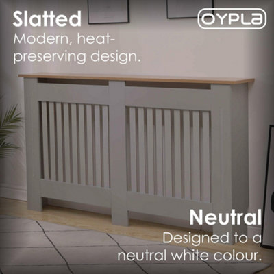 Oypla Large Grey Wooden Slatted Grill Radiator Cover MDF Cabinet