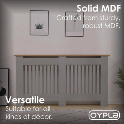 Oypla Large Grey Wooden Slatted Grill Radiator Cover MDF Cabinet