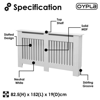 Oypla Large White Wooden Slatted Grill Radiator Cover MDF Cabinet