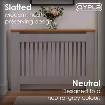 Oypla Medium Grey Wooden Slatted Grill Radiator Cover MDF Cabinet